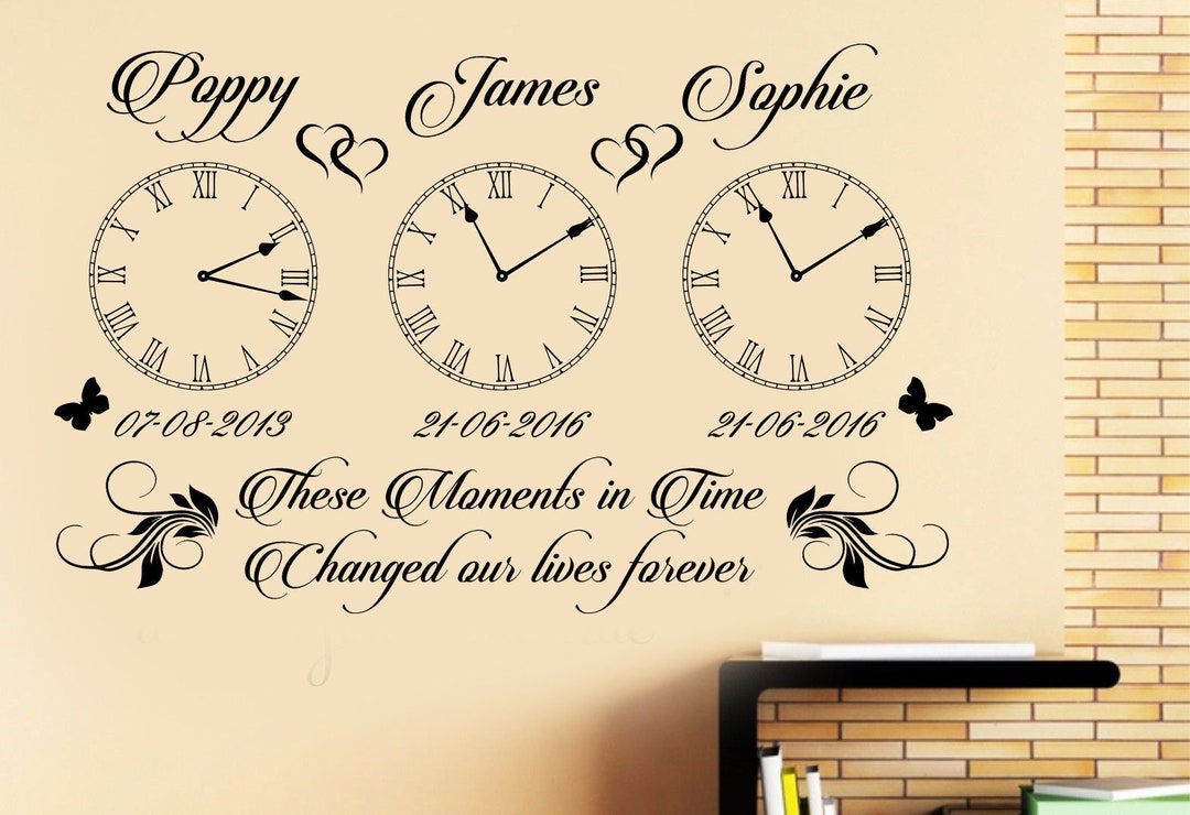 Personalised Birth Clocks X 3, Living Room Vinyl Wall Art Sticker Decal ...