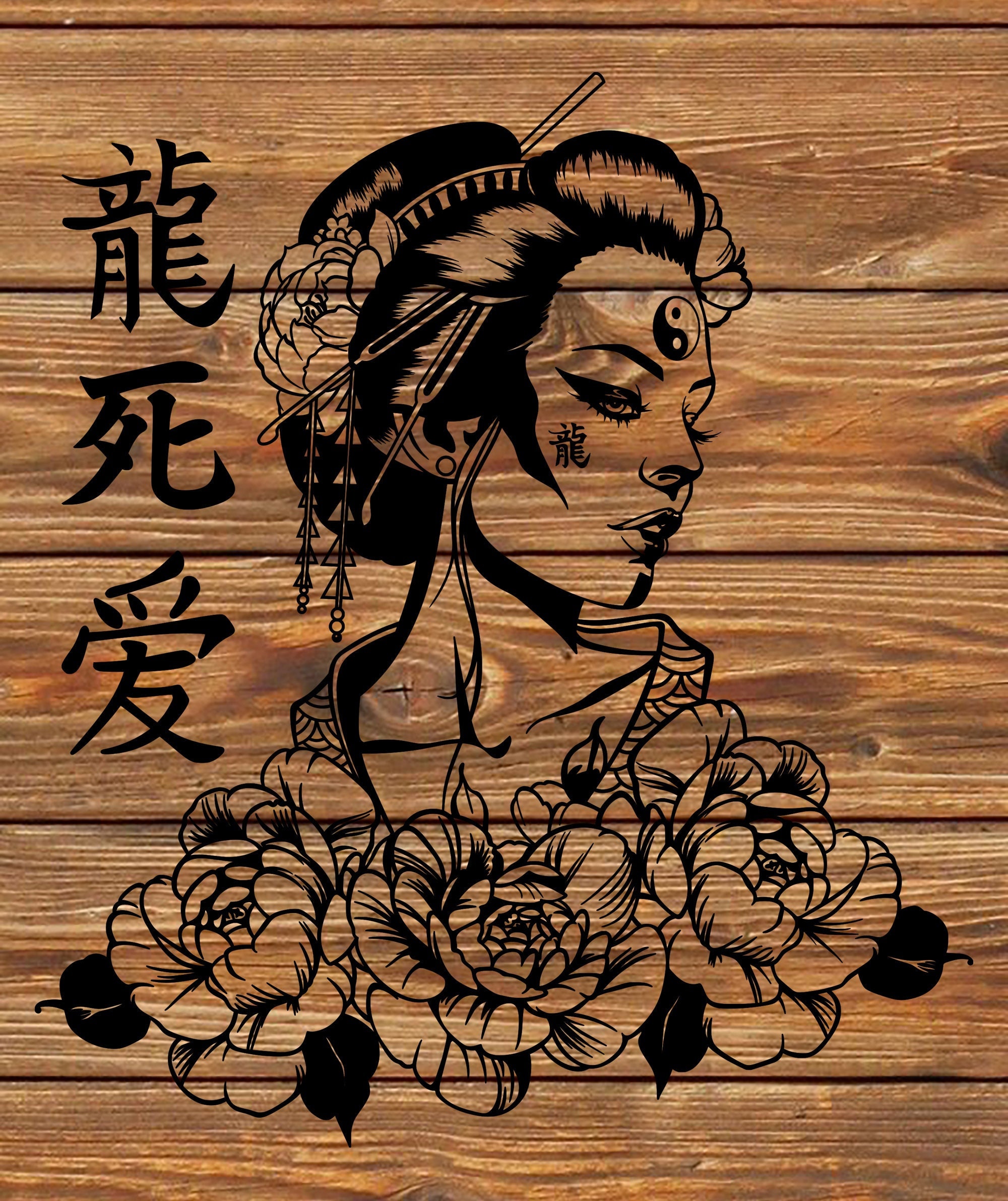 PNG SVG File Japanese Pretty Geisha Girl Tattoo Stencil for - Etsy
