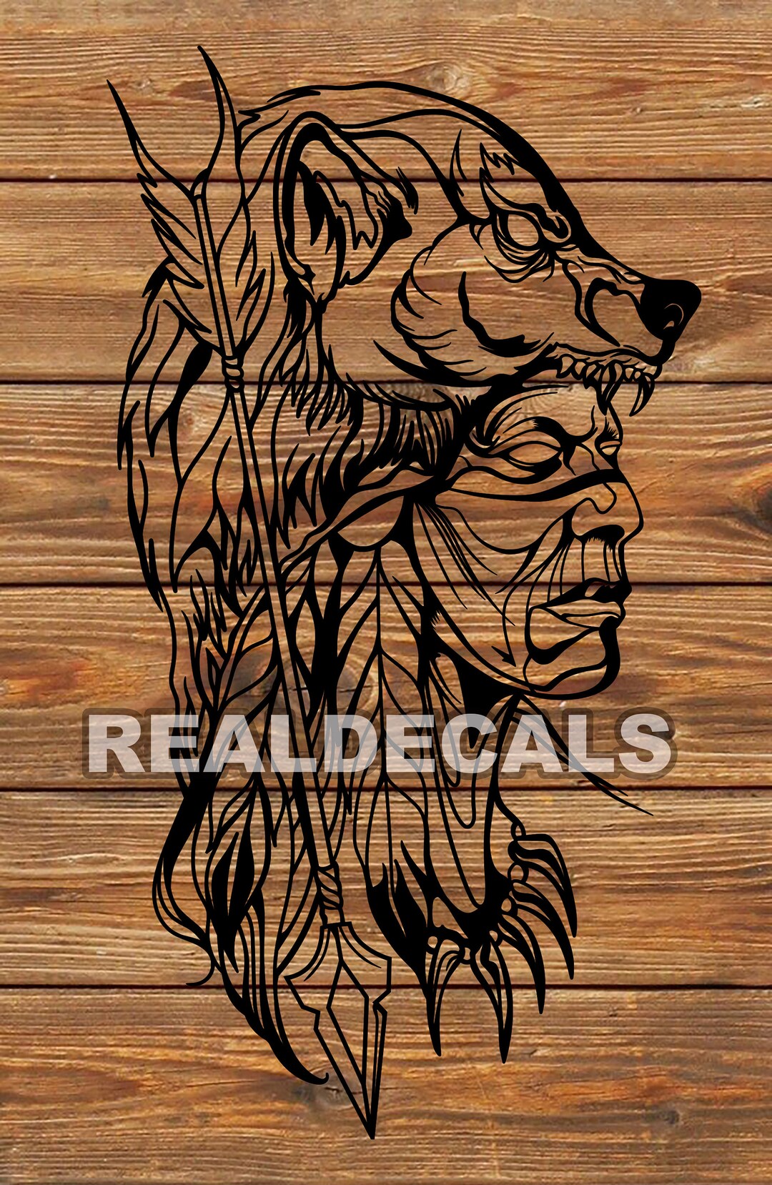 PNG SVG DXF File Native American Wolf Warrior Stencil for Cricut Vinyl ...