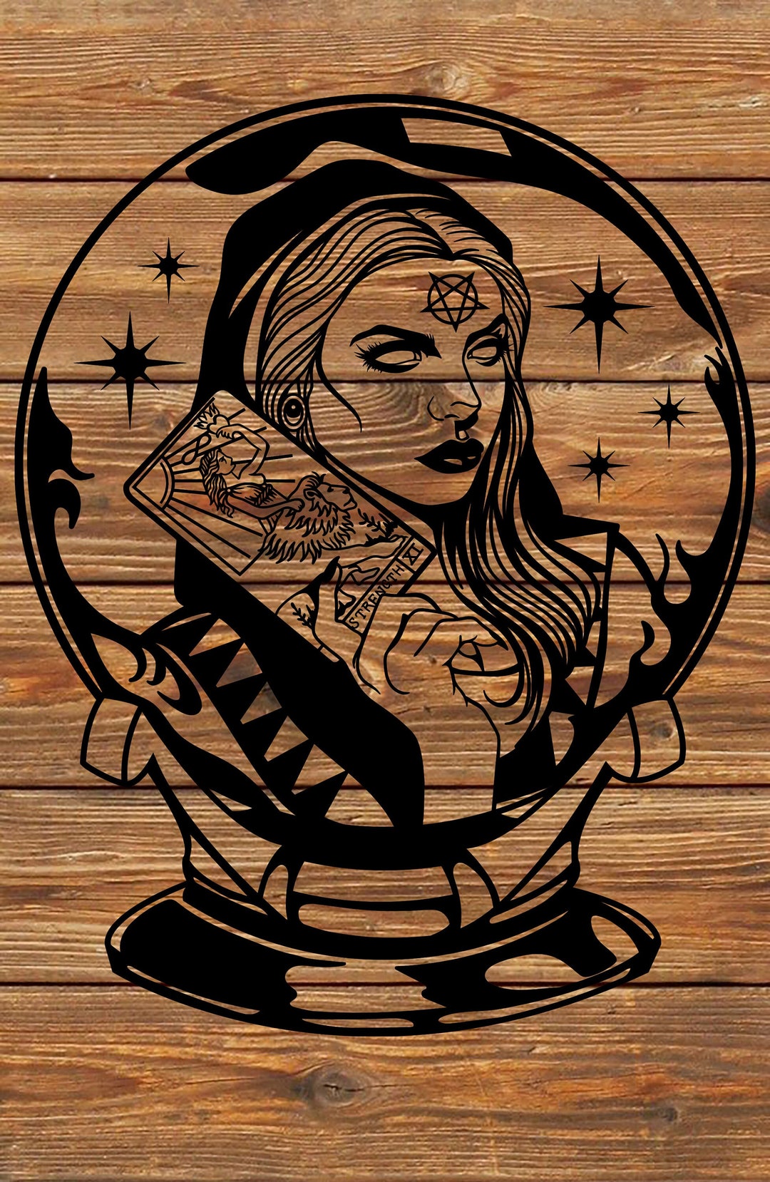 PNG SVG DXF File Gypsy Fortune Teller Woman Tarot Cards Tattoo Stencil ...