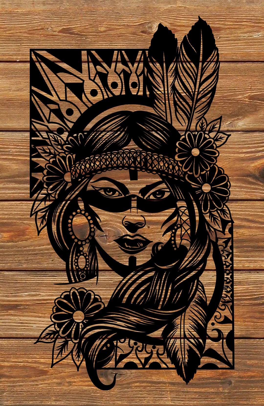 PNG SVG DXF File Native American Warrior Girl Stencil for Cricut ...