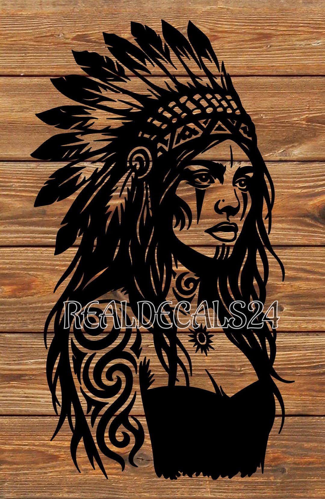 PNG SVG DXF File Native American Warrior Girl Stencil for Cricut ...