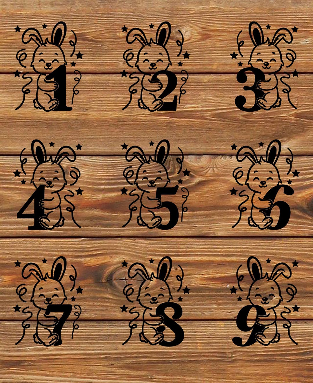 PNG SVG File Birthday Bunny Numbers Tattoo Stencil Silhouette for ...