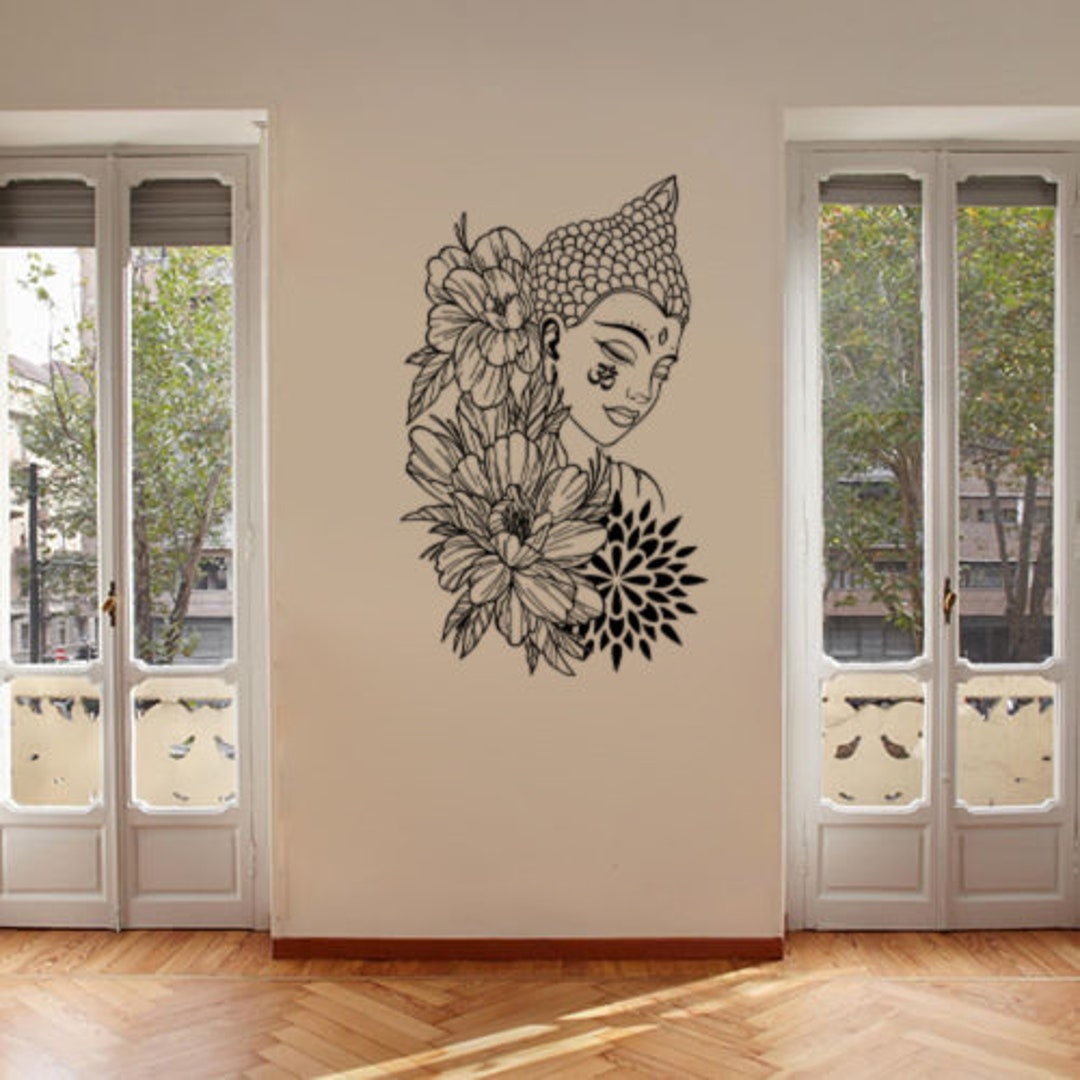 Floral Buddha Wall Decal - Elegant Lotus Flower Design (58x96cm) - Etsy