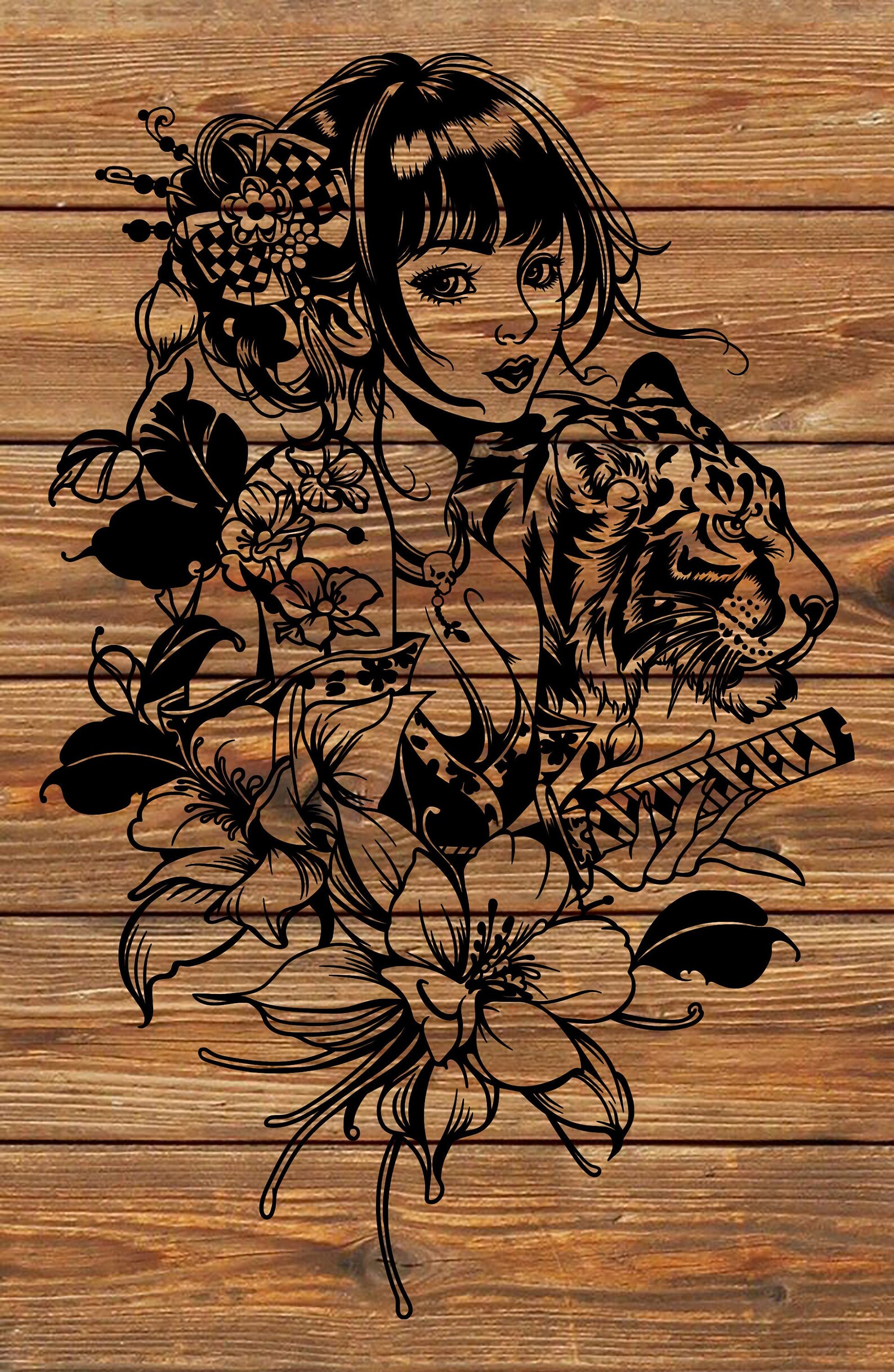 PNG SVG File Japanese Pretty Geisha Warrior Girl With Tiger - Etsy UK