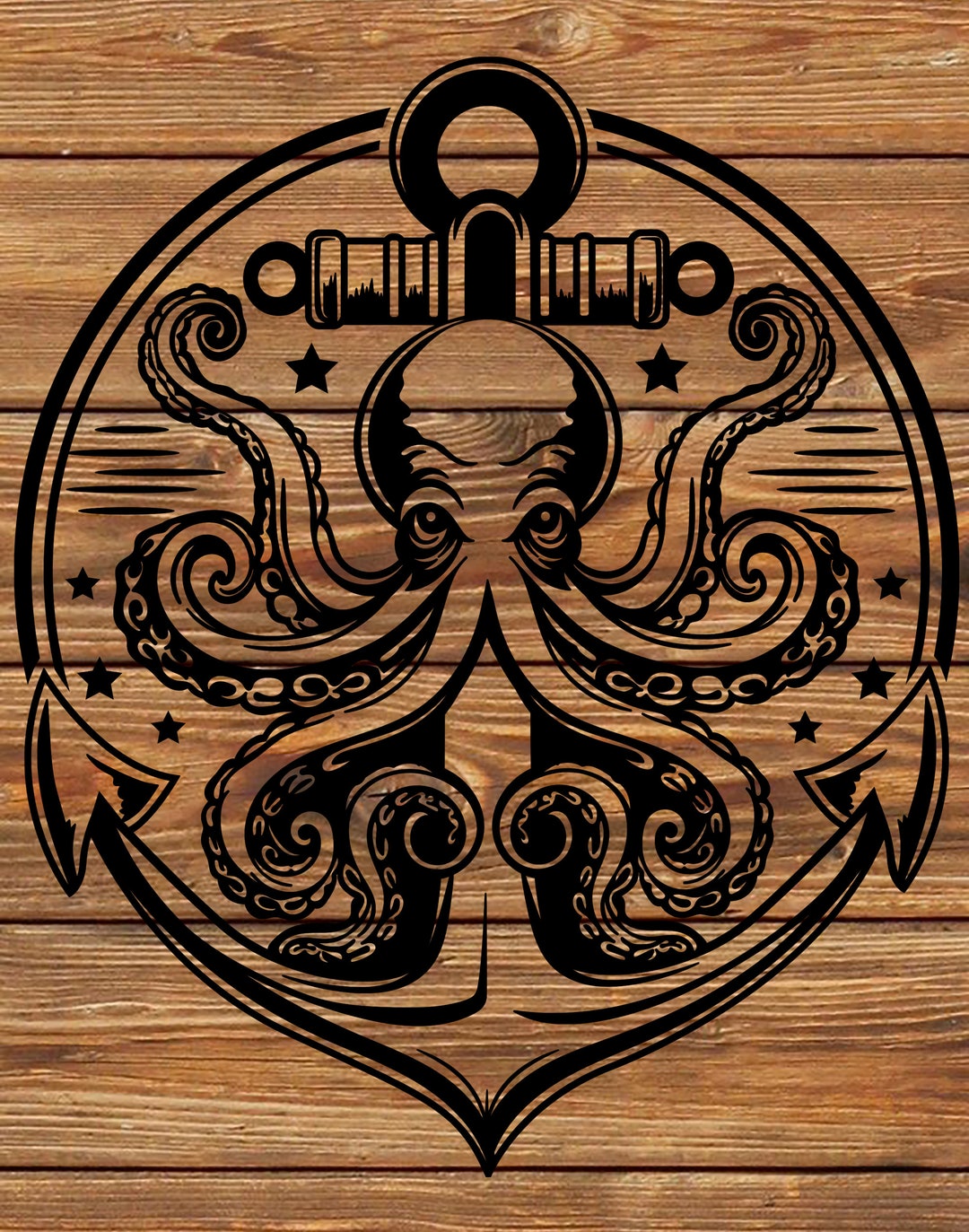 Octopus Anchor Stencil - Vintage Tattoo Design (PNG SVG File) - Etsy