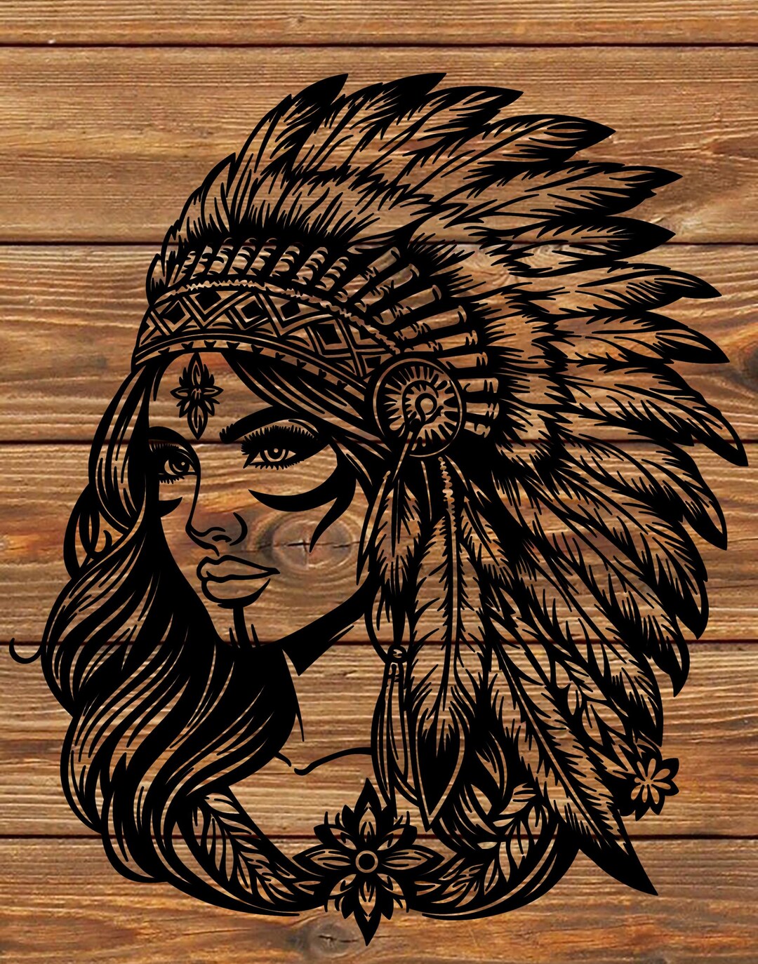 PNG SVG DXF File Native American Warrior Girl Stencil for Cricut ...