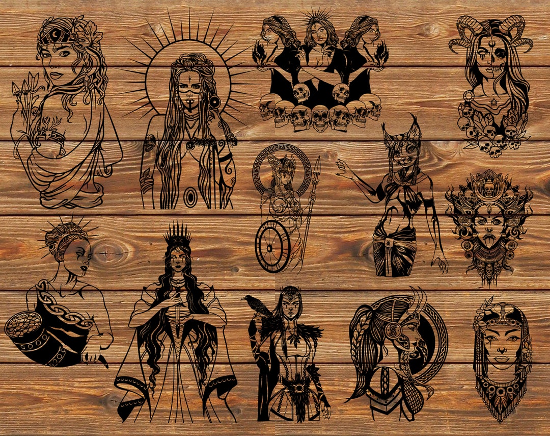 PNG SVG File 12 Goddess Tattoo BUNDLE Stencil for Cricut - Vinyl Cutter ...