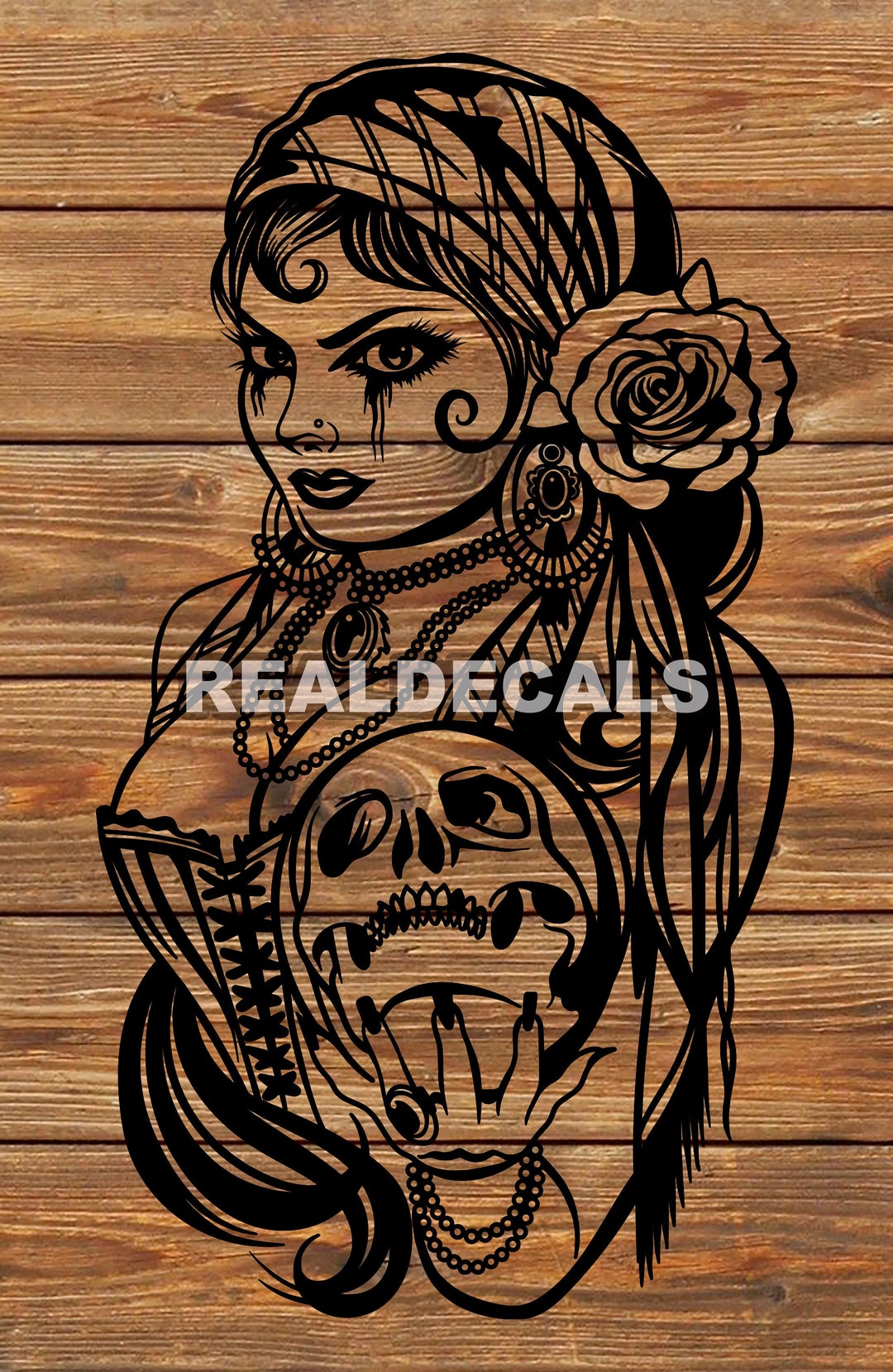 PNG SVG File Gypsy Fortune Teller Woman Tarot Cards Tattoo Stencil for ...