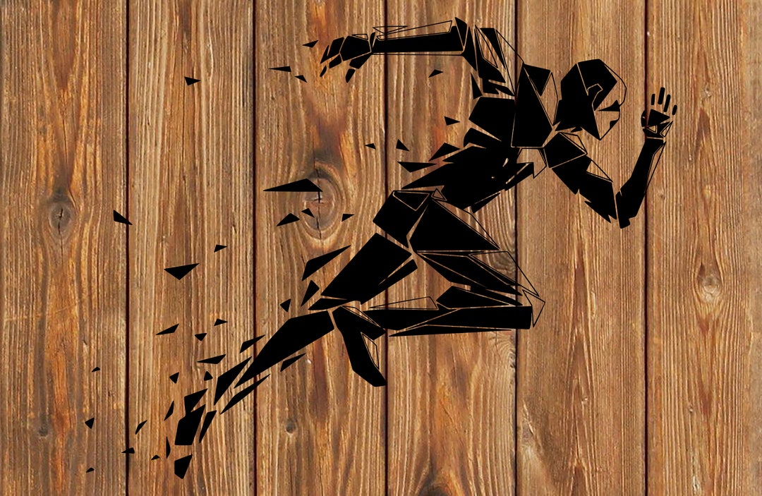 Shattered Running Man Stencil - Geometric Sports Design (SVG PNG DXF ...