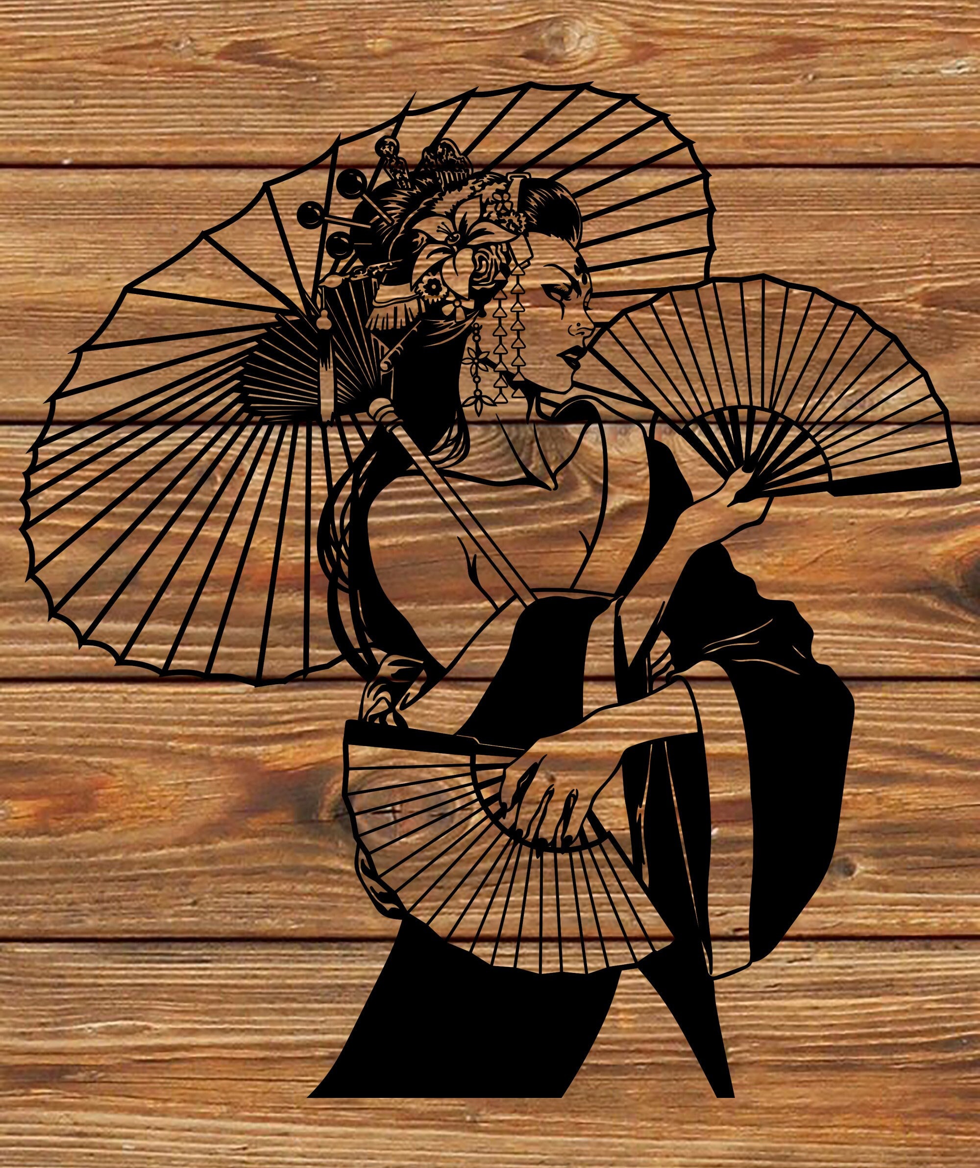 PNG SVG File Japanese Pretty Geisha Girl Tattoo Stencil for Cricut ...