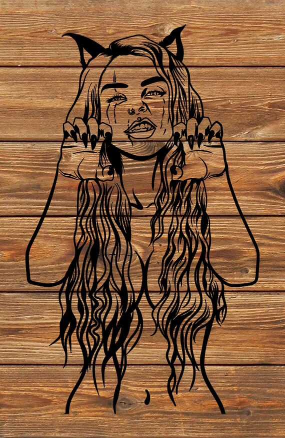 Png Svg File Sexy Kitty Girl Cat Girl Tattoo Stencil Etsy