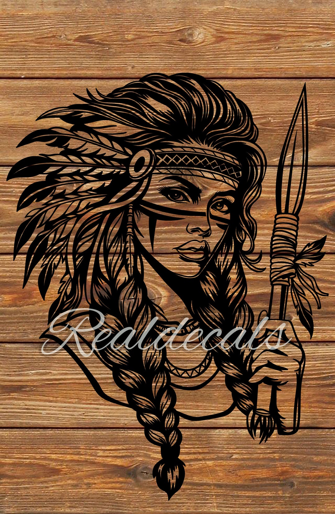 PNG SVG DXF File Native American Warrior Girl Tattoo Stencil for Cricut ...