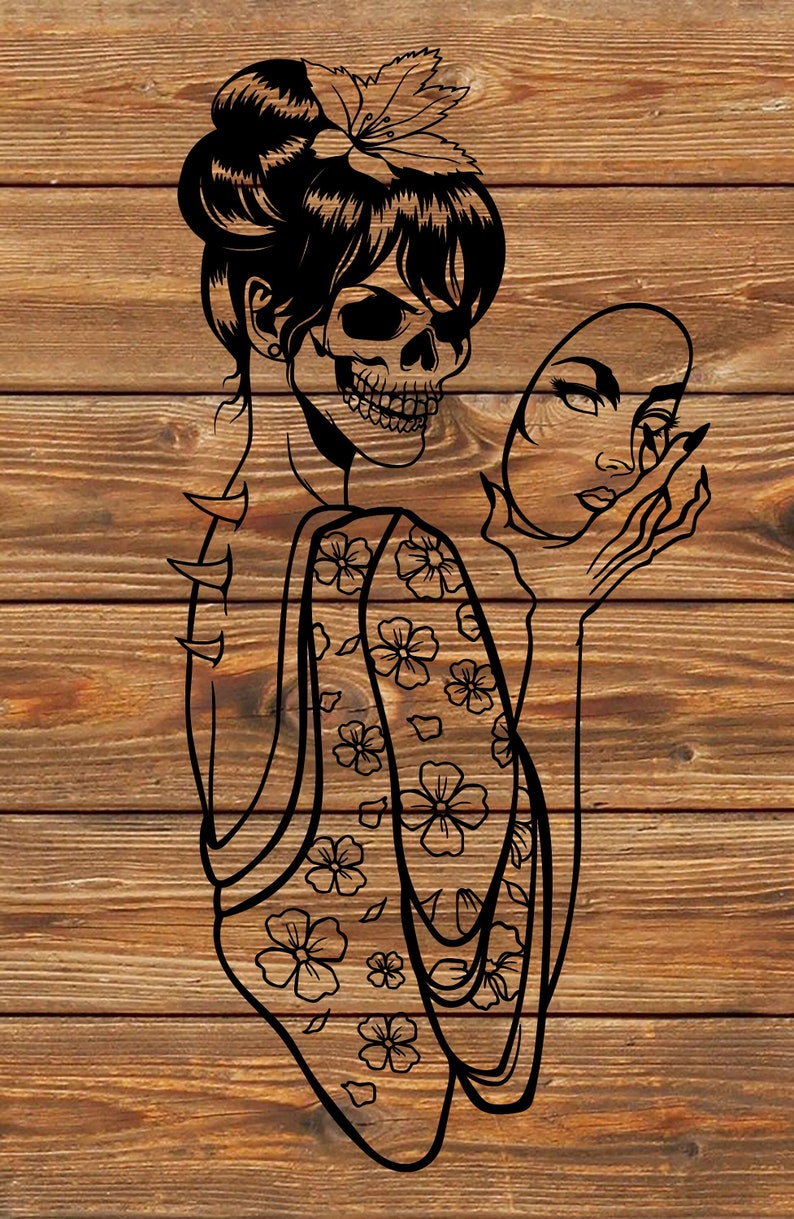 PNG SVG File Japanese Pretty Geisha Demon Girl Tattoo Skull - Etsy
