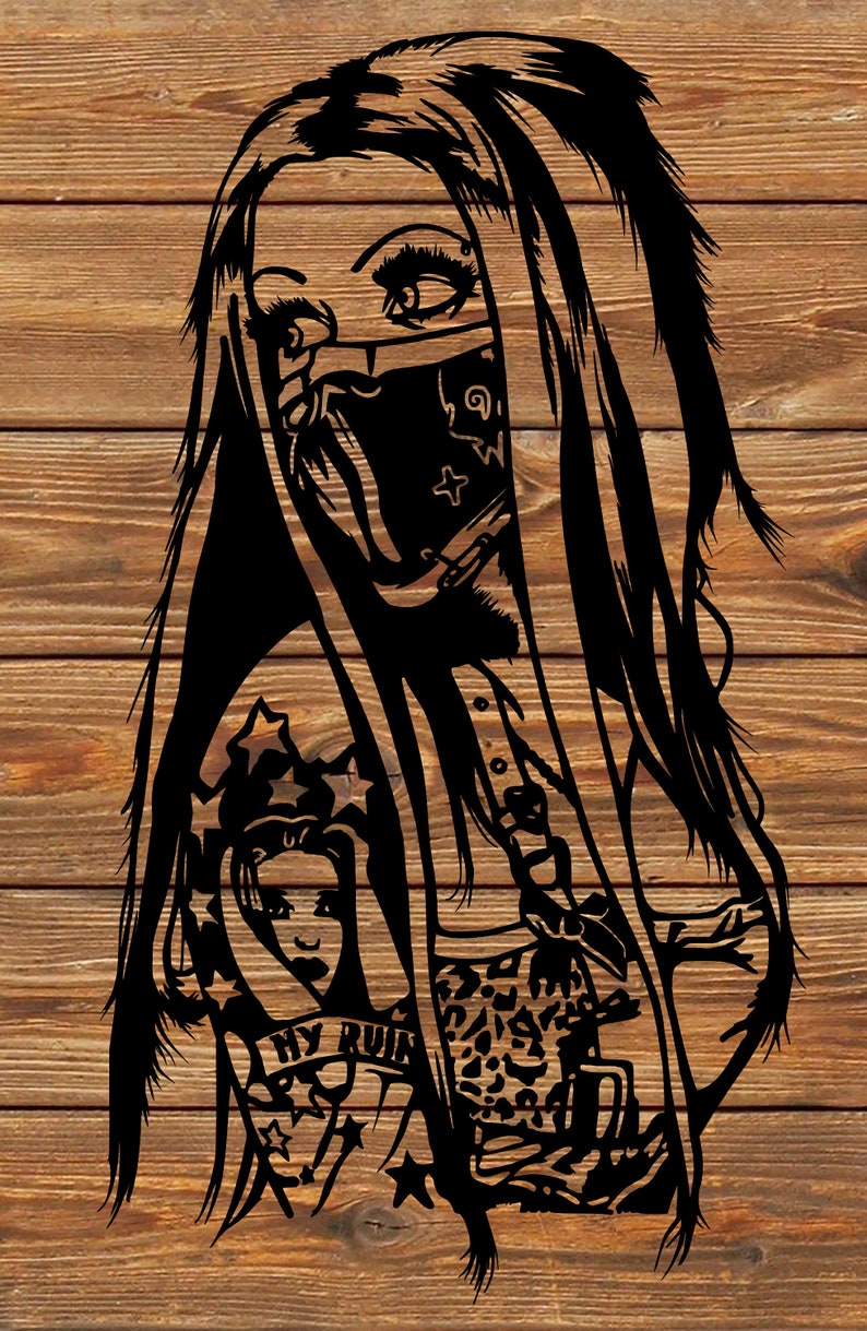 PNG SVG File Steampunk Gangster Girl Tattoo Stencil Silhouette for ...