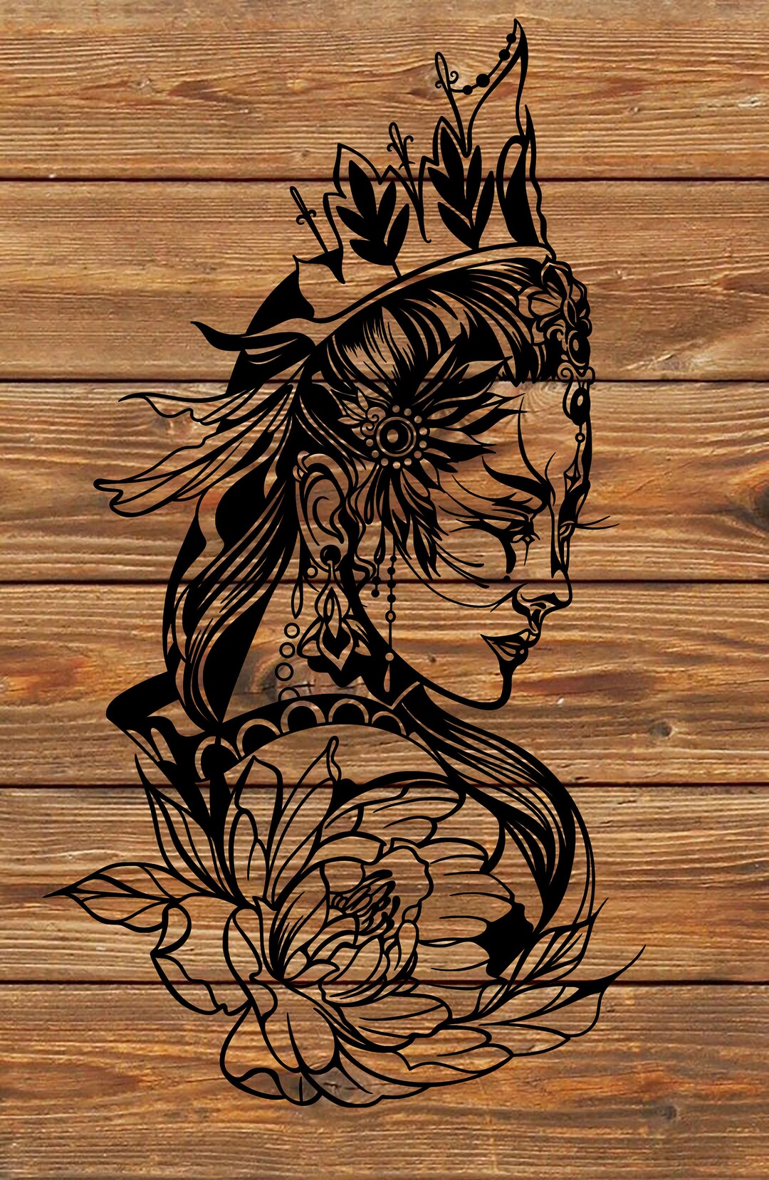 PNG SVG File Japanese Pretty Princess Tattoo Stencil for Cricut - Vinyl ...