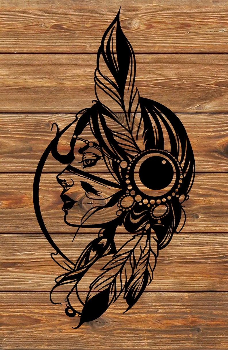 PNG SVG DXF File Native American Warrior Girl Stencil for Cricut ...