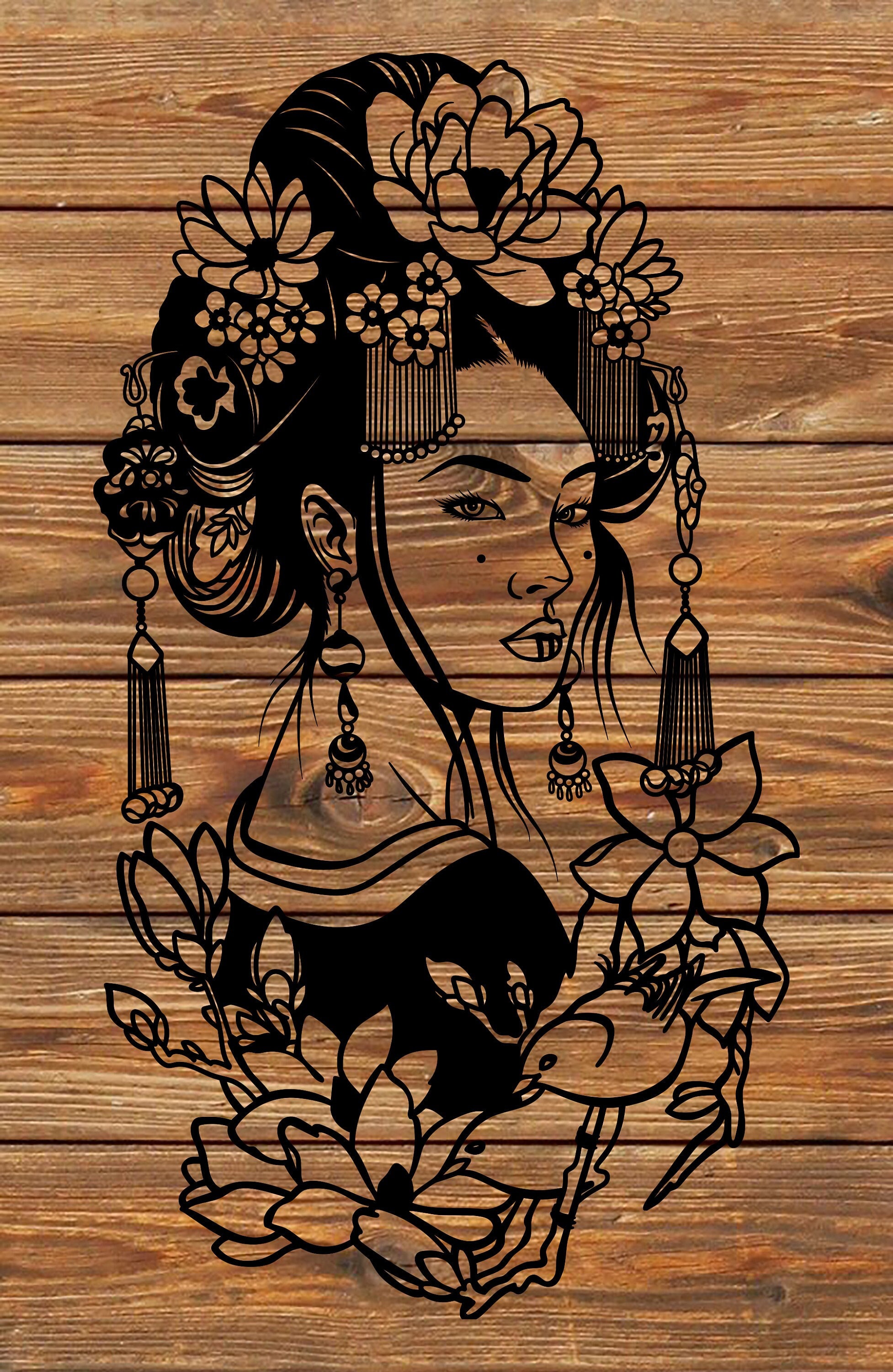 PNG SVG File Japanese Pretty Geisha Girl Tattoo Stencil for - Etsy UK
