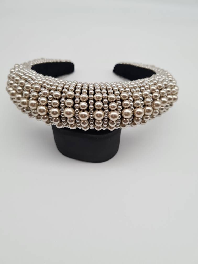 Novia de lujo perlas diadema acolchada ancha diadema, Aliceband ...