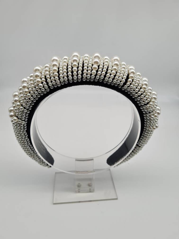 Novia de lujo perlas diadema acolchada ancha diadema, Aliceband ...