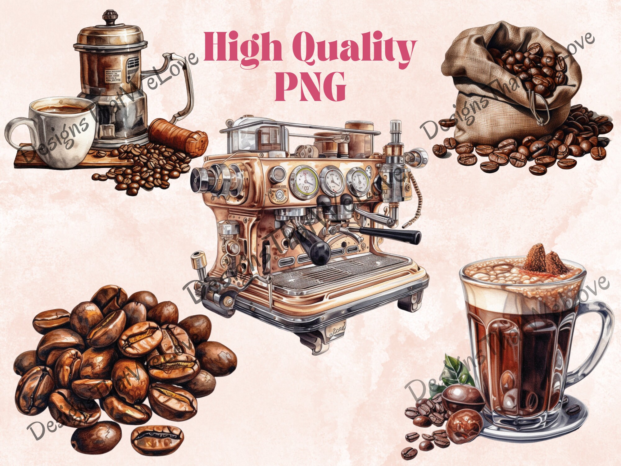 45 Watercolor Coffee Clipart PNG Bundle, Coffee Cup Clipart, Watercolor ...