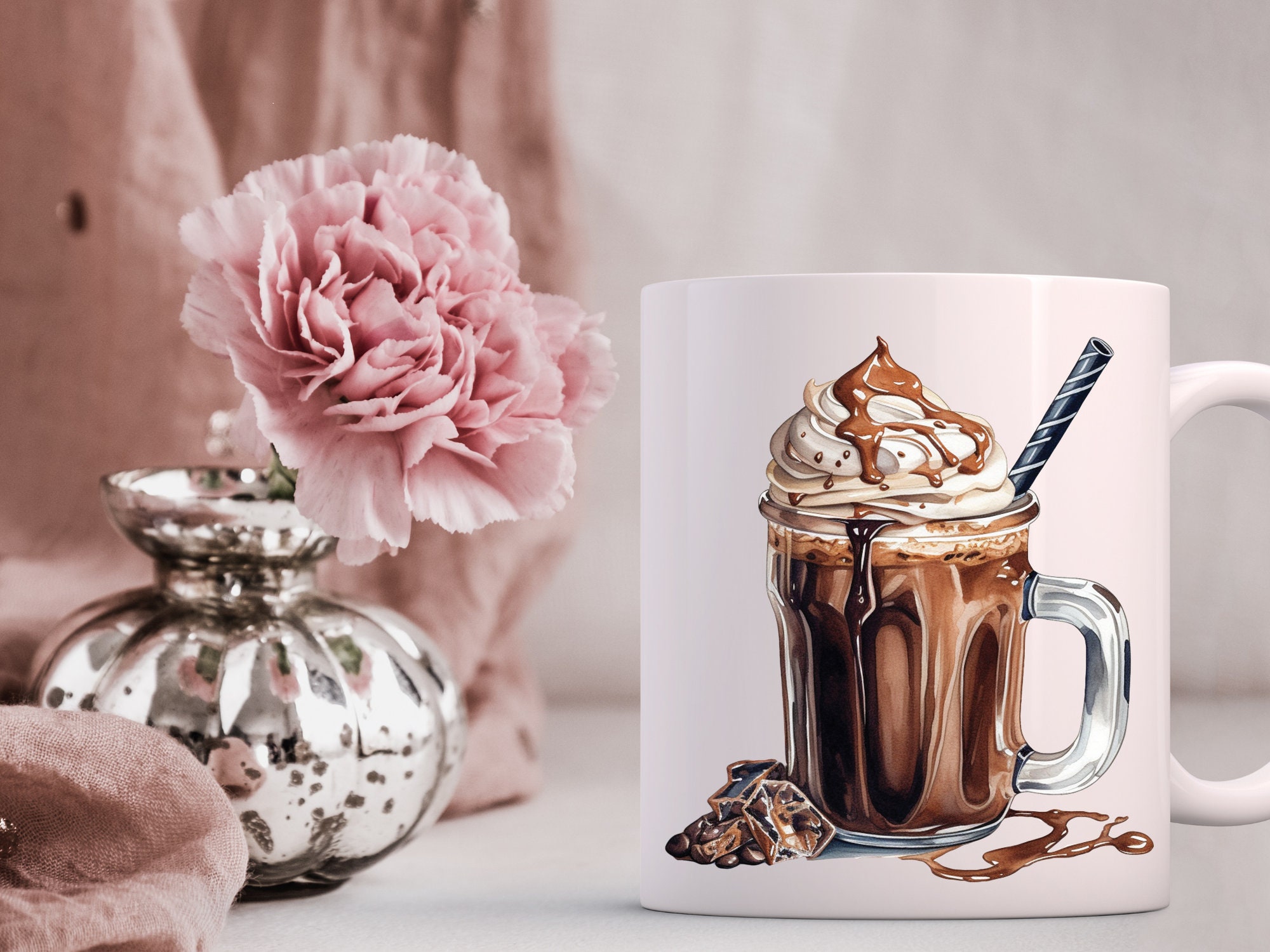 45 Watercolor Coffee Clipart PNG Bundle, Coffee Cup Clipart, Watercolor ...