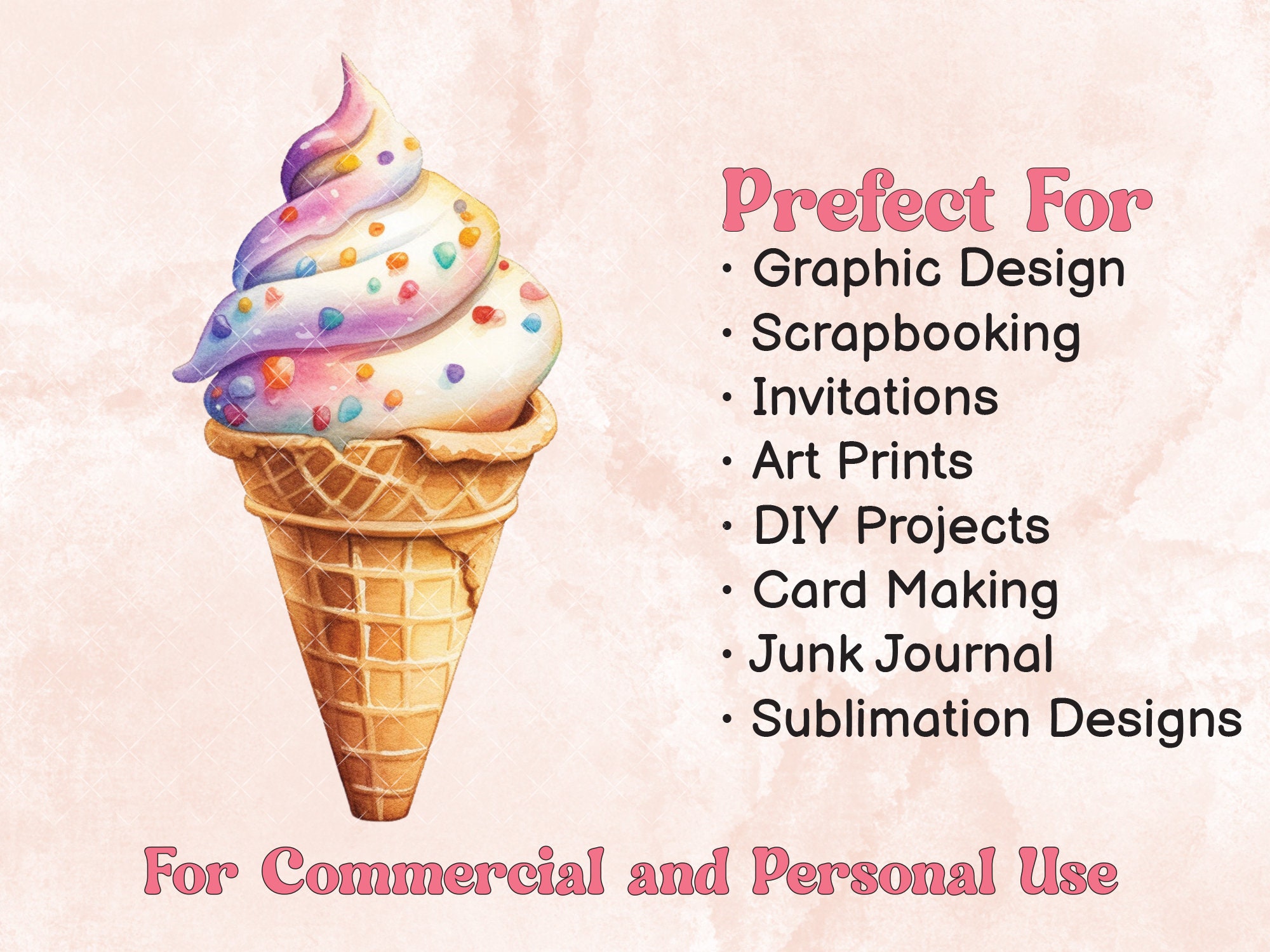 Ice Cream Watercolor Clipart Bundle, 30 PNG Images of Flavored Tasty ...