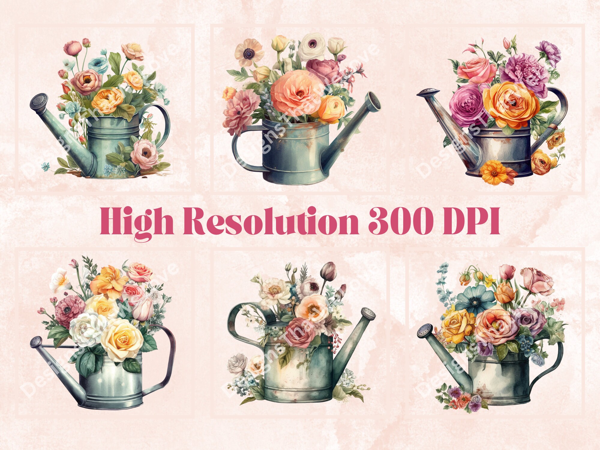 21 Watering Can Watercolor, Floral Watering Cans Clipart Bundle PNG ...