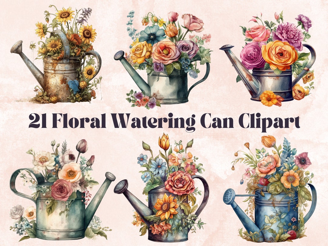 21 Watering Can Watercolor, Floral Watering Cans Clipart Bundle PNG ...
