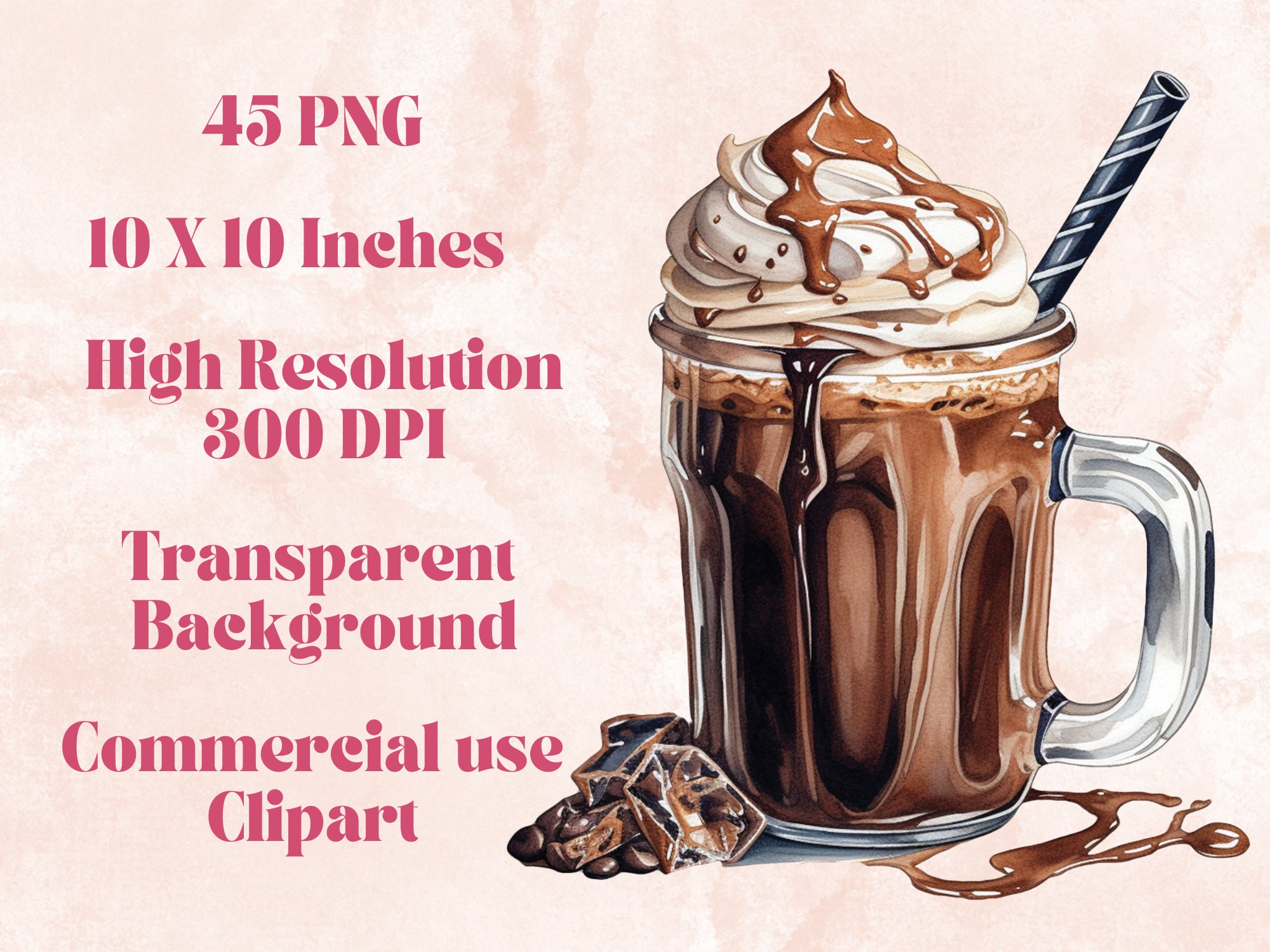 45 Watercolor Coffee Clipart PNG Bundle, Coffee Cup Clipart, Watercolor ...