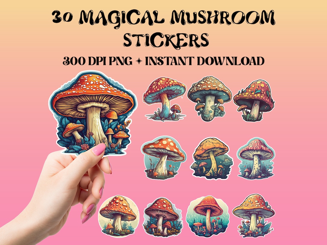 30 Magical Mushroom Sticker, Sticker PNG Bundle, Printable Stickers ...