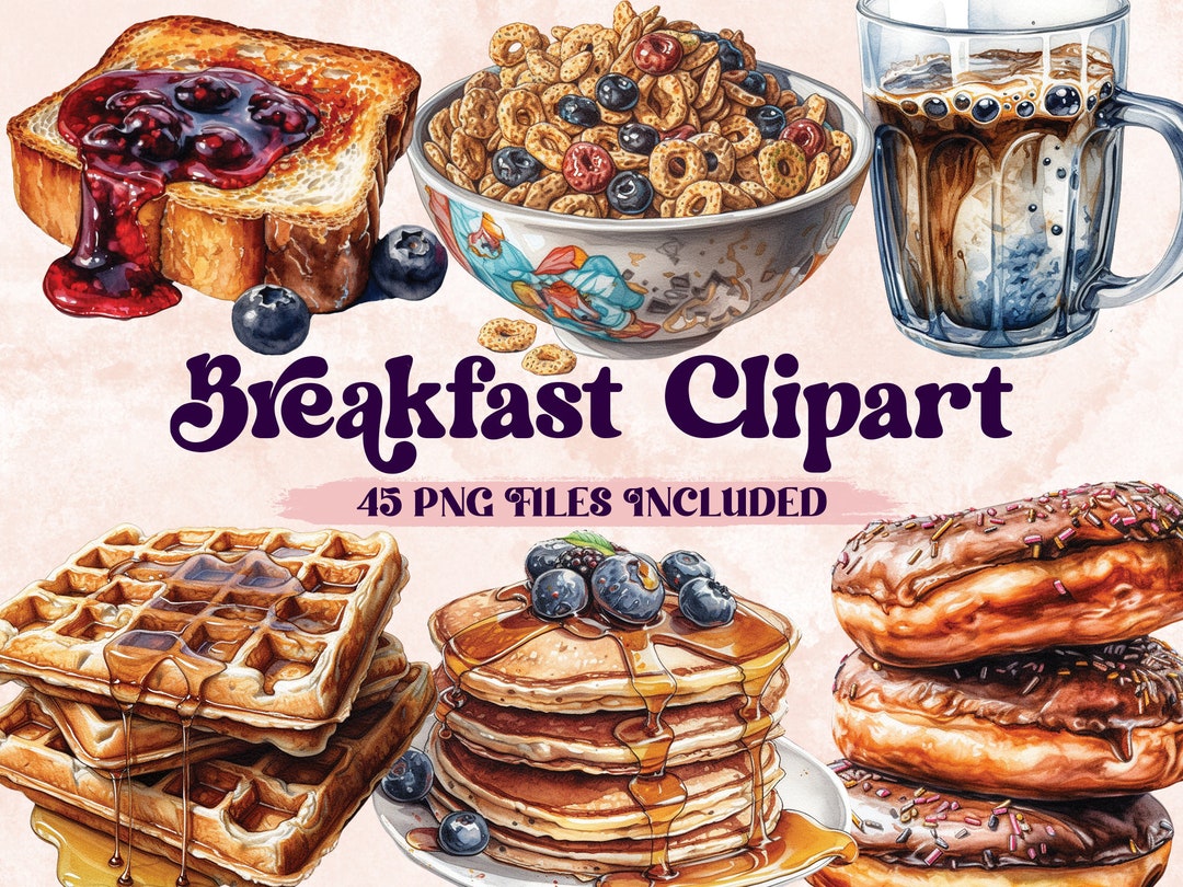 42 Watercolor Breakfast Clipart PNG Collection, PNG Brunch Graphics ...