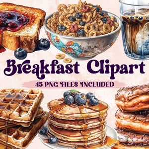 42 Watercolor Breakfast Clipart PNG Collection, PNG Brunch Graphics ...