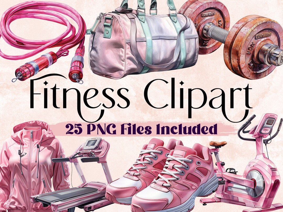 Fitness Watercolor Clipart, Girly Pink Gym Equipment, Exercise Cliparts ...