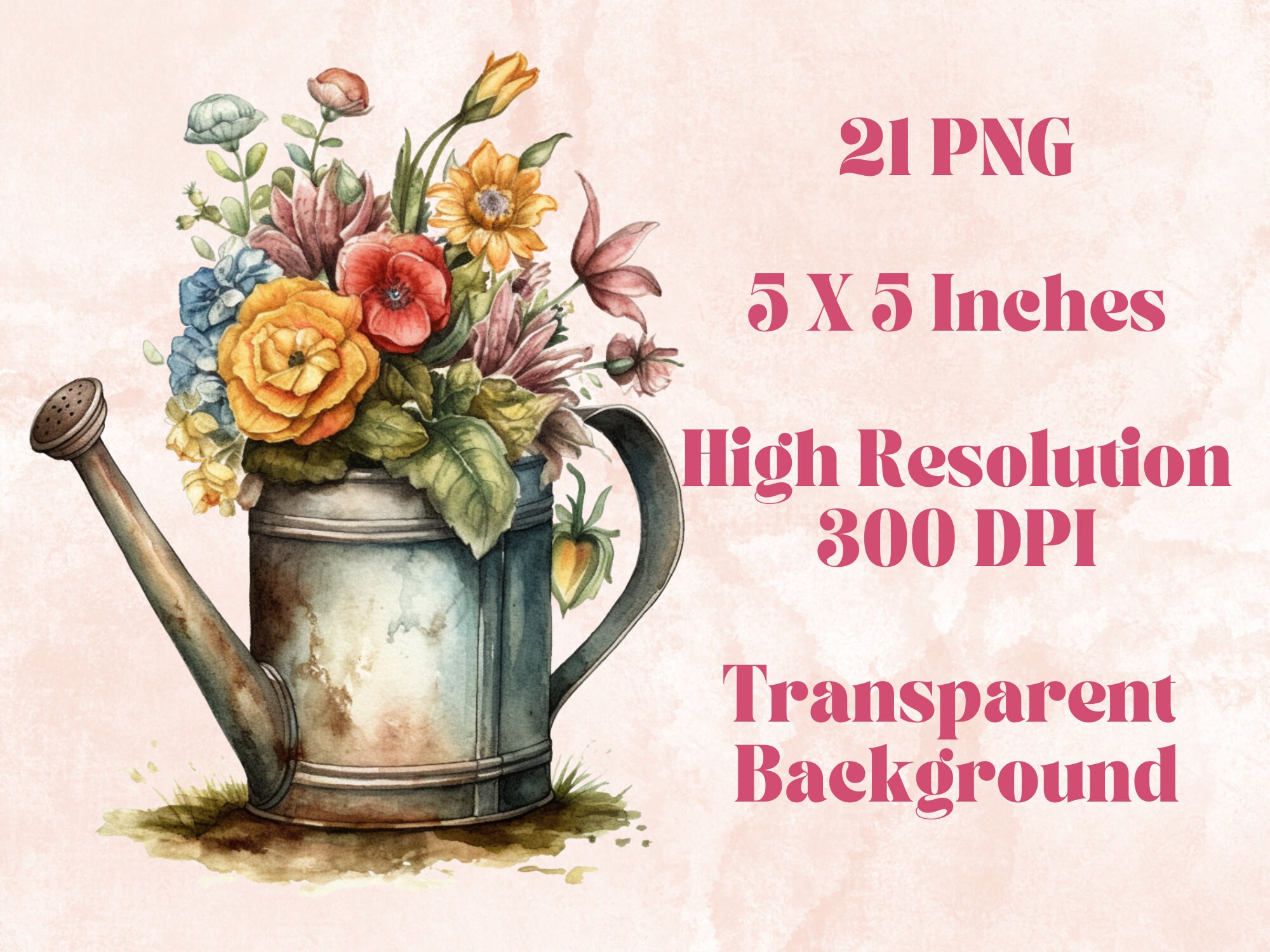 21 Watering Can Watercolor, Floral Watering Cans Clipart Bundle PNG ...