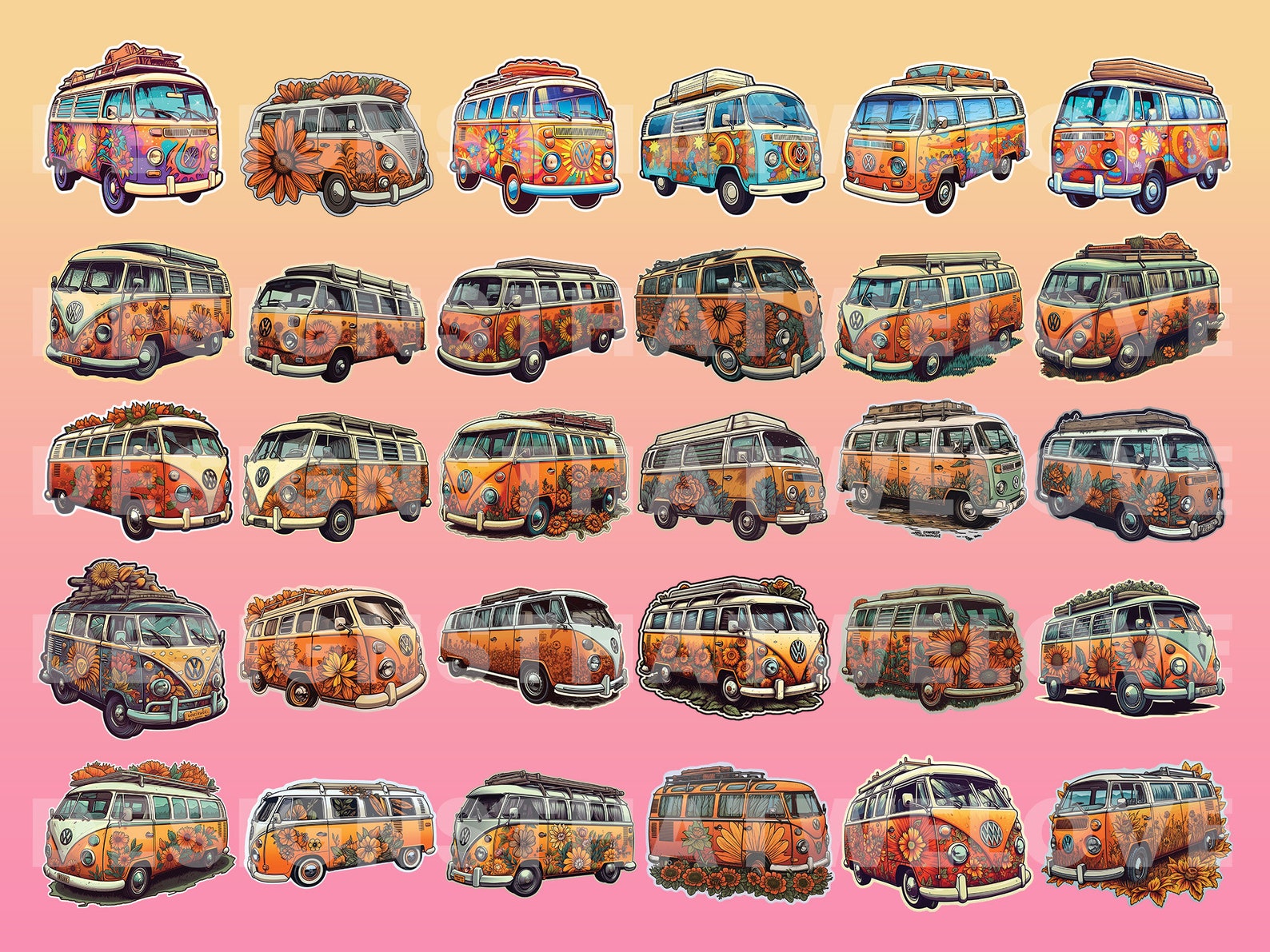 30 Retro Camper Van Sticker, Campervan Sticker PNG Bundle, High Quality Travel Stickers, Van ...