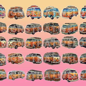 30 Retro Camper Van Sticker, Campervan Sticker PNG Bundle, High Quality ...