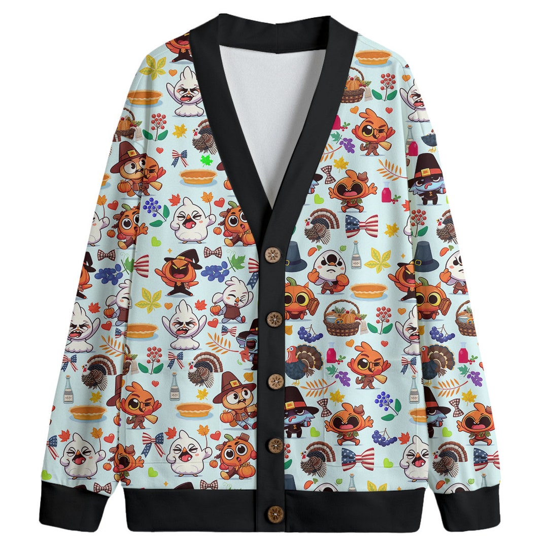 Funny Thanksgiving Cartoon Cardigan Sweater Thankful V-neck - Etsy
