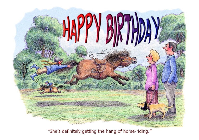 Happy Birthday Horse & Ponies Cartoon A5 Funny Blank Greeting Card by ...