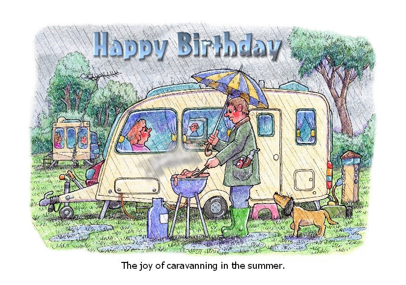 Happy Birthday Caravanning Humour Cartoon A5 Funny Blank Greeting Card ...