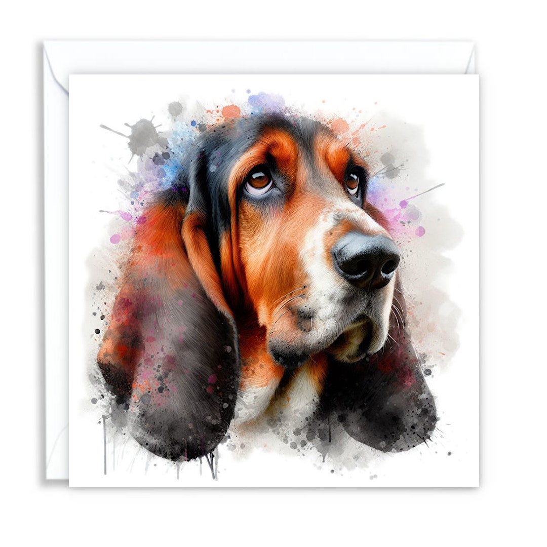 Basset Hound Dog Watercolour Splash Effect Artistic Blank Greeting Card ...