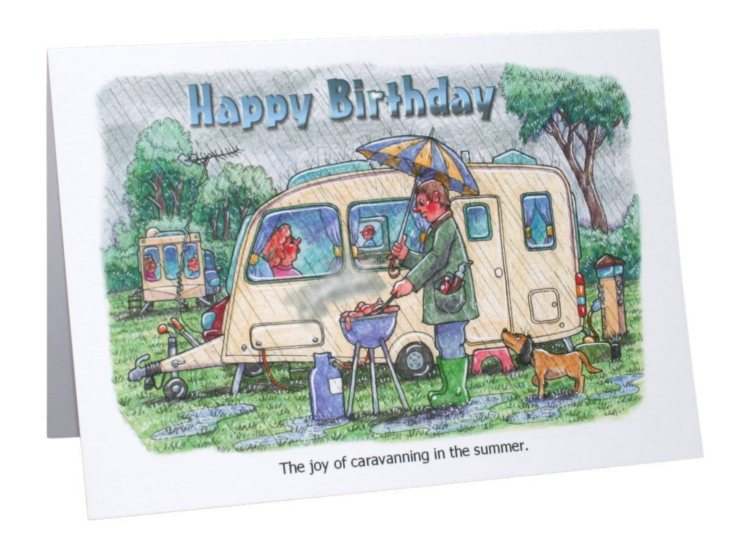 Happy Birthday Caravanning Humour Cartoon A5 Funny Blank Greeting Card ...