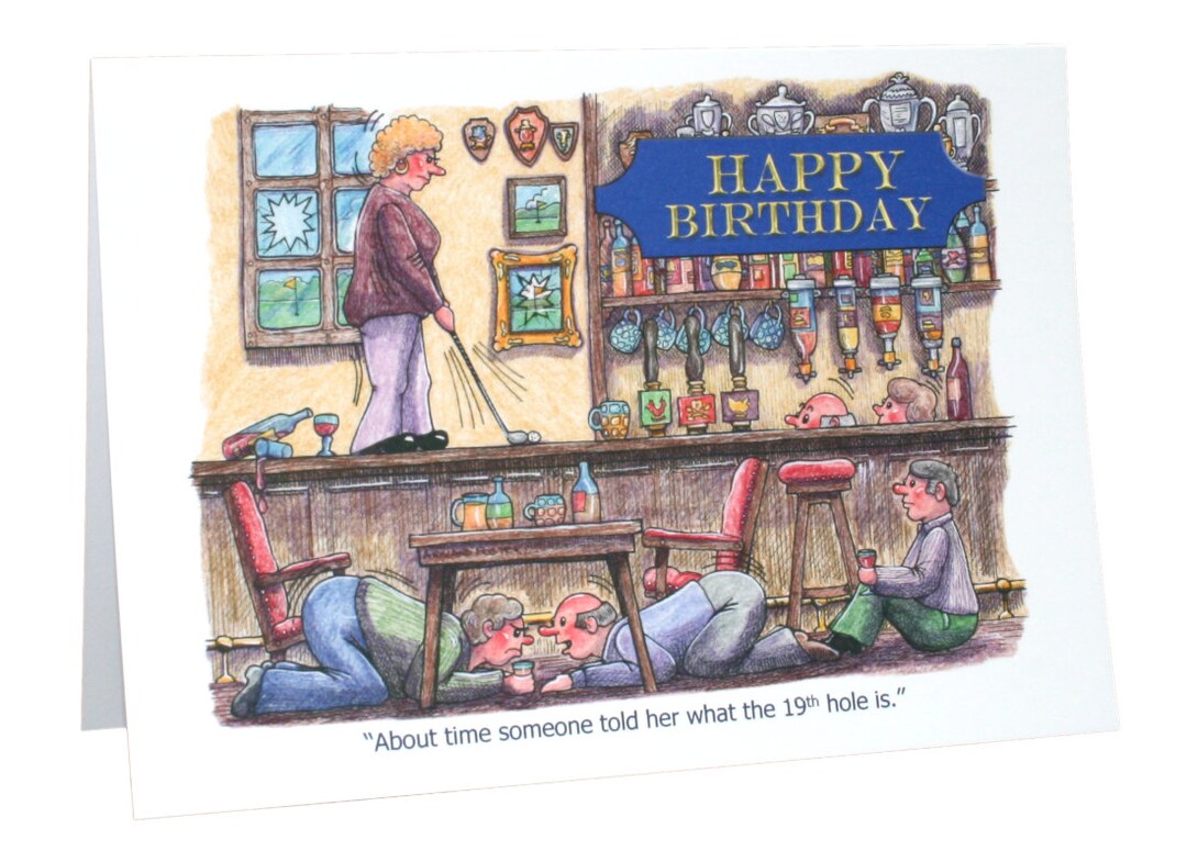 Happy Birthday Golfing Humour Cartoon A5 Funny Blank Greeting Card by ...