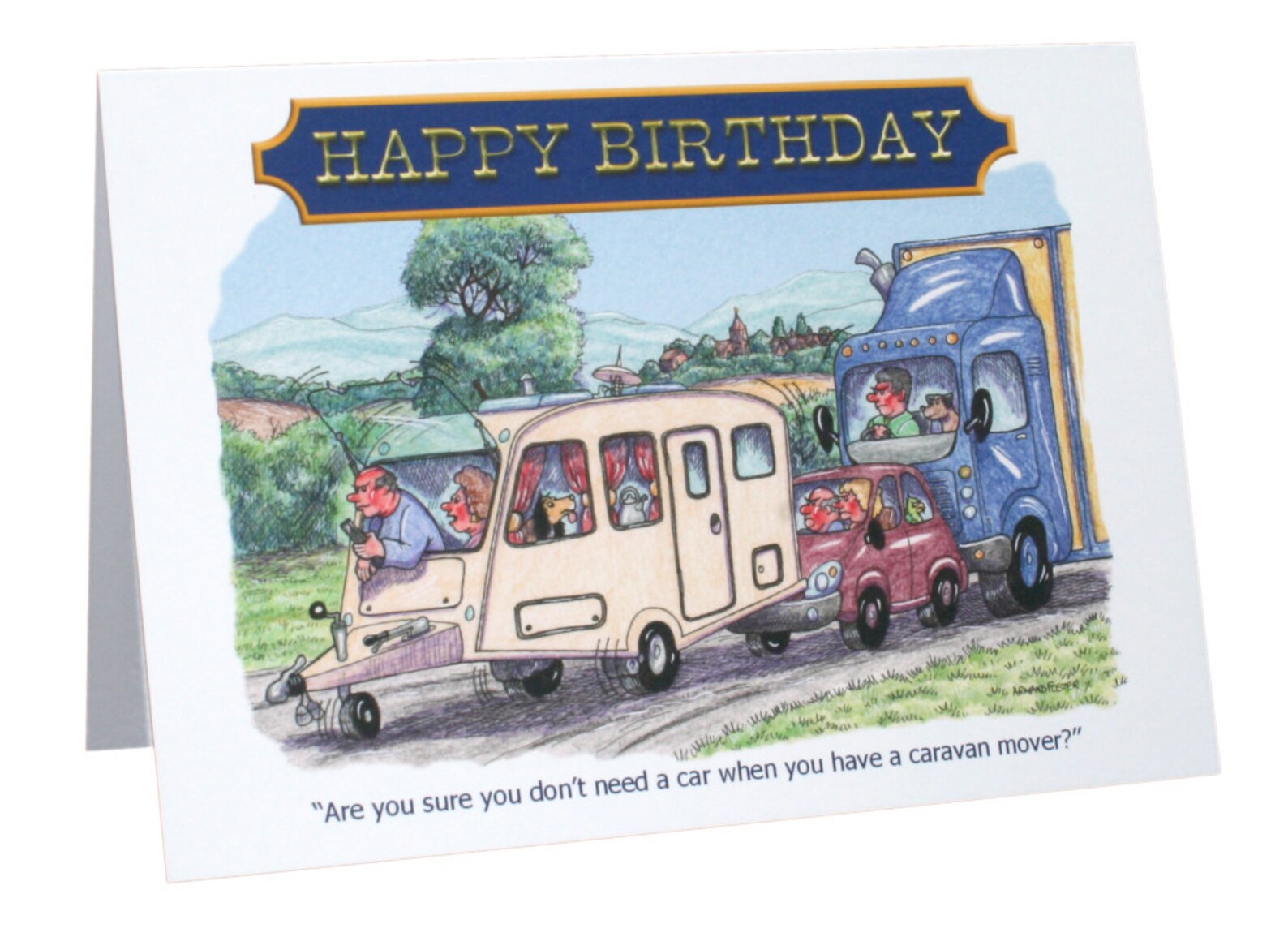 Happy Birthday Caravanning Humour Cartoon A5 Funny Blank Greeting Card ...