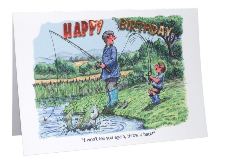 Happy Birthday Fishing Cartoon A5 Funny Blank Greeting Card by Armand ...