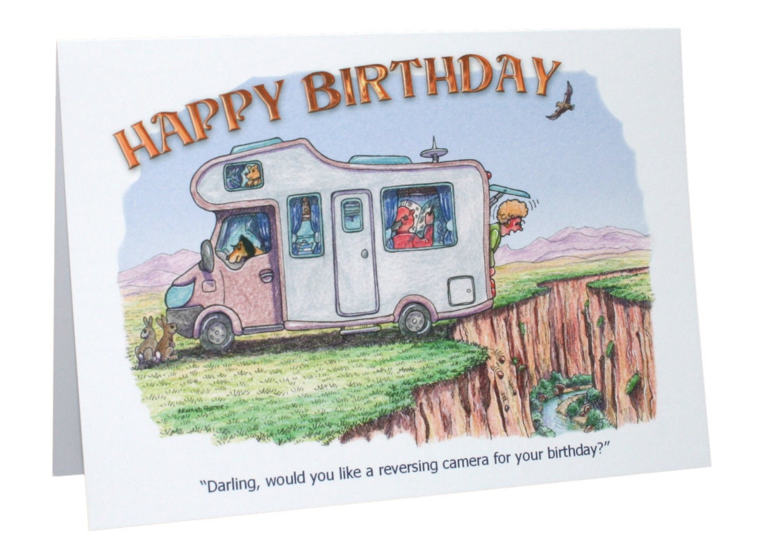 Happy Birthday Motorhome Caravanning Humour Cartoon A5 Funny Blank ...