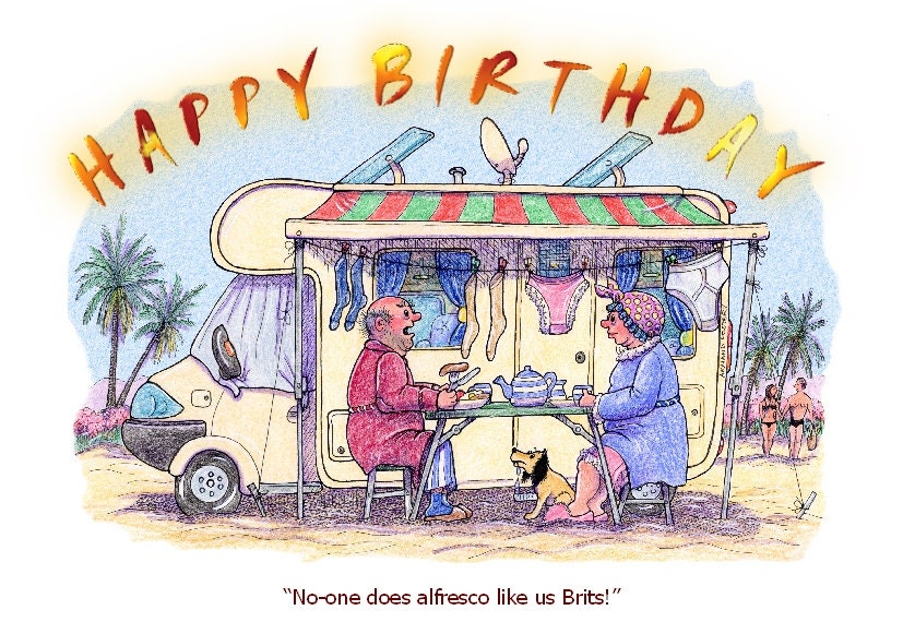 Happy Birthday Motorhome Caravanning Humour Cartoon A5 Funny Blank ...