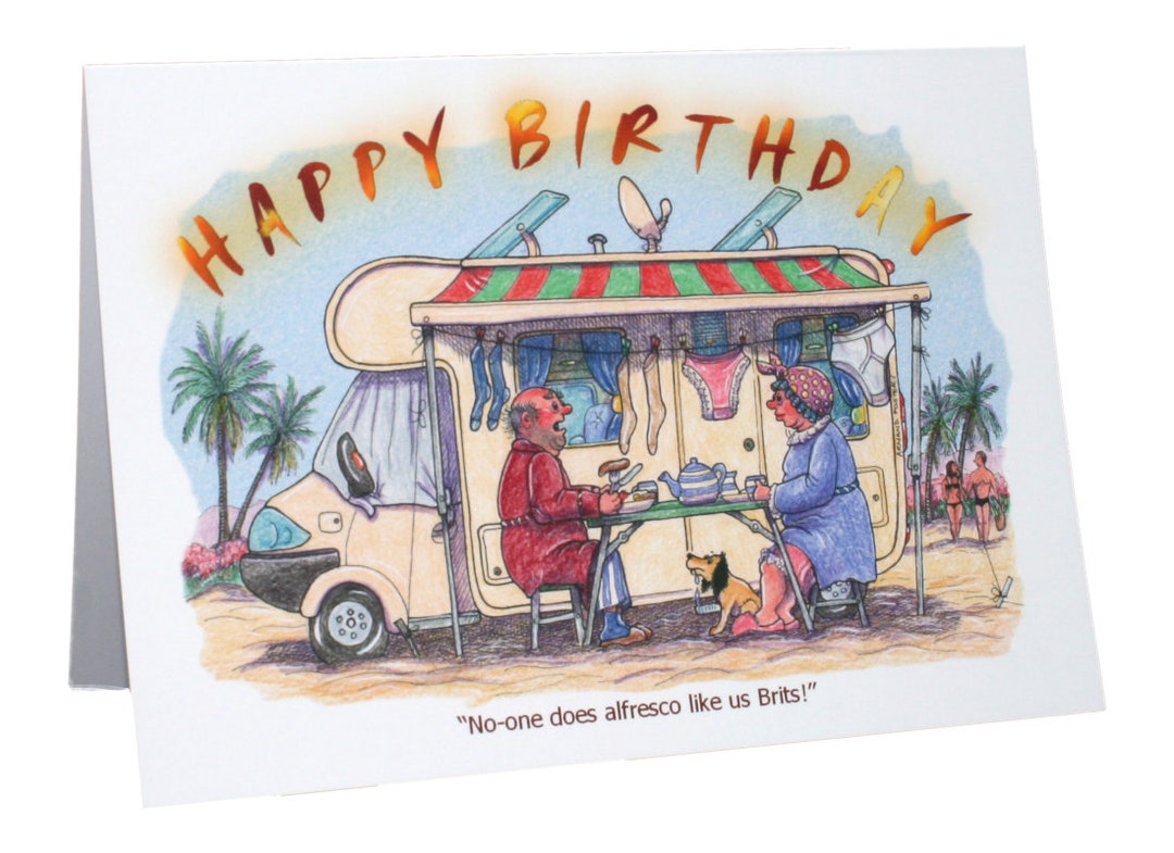 Happy Birthday Motorhome Caravanning Humour Cartoon A5 Funny Blank ...