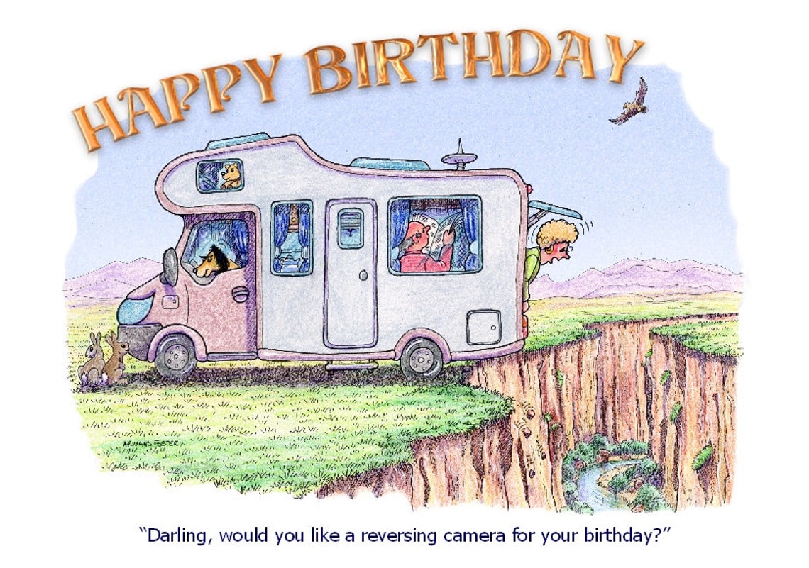 Happy Birthday Motorhome Caravanning Humour Cartoon A5 Funny Blank