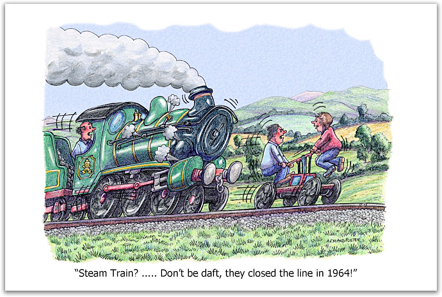 Steam Trains Humour Cartoon Funny Pack of 10 Postcards by Armand Foster ...